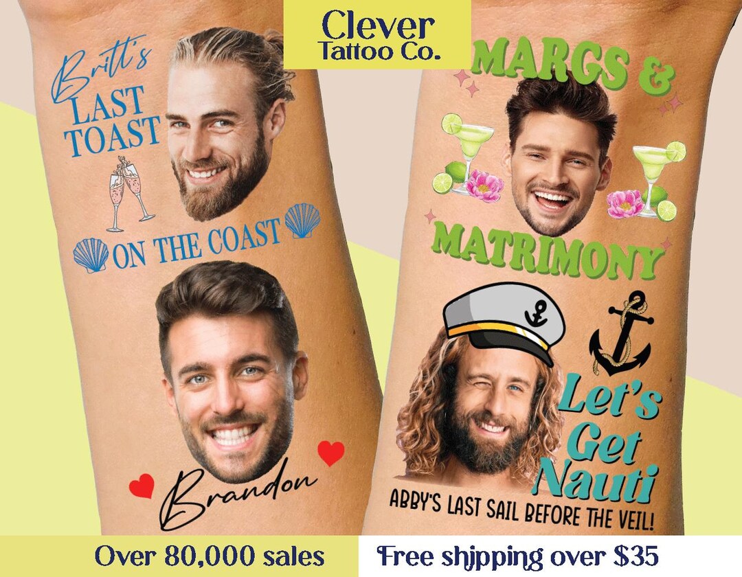 Bachelorette Party Tattoos, Groom Face, Custom Tattoo, Face Tattoo ...