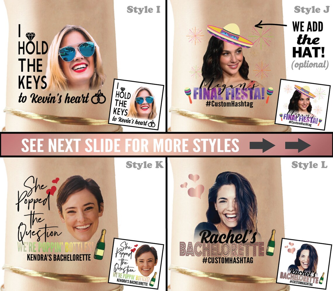 Custom Face and Name Bachelorette Party Tattoos - Bridesmaid Gift ...