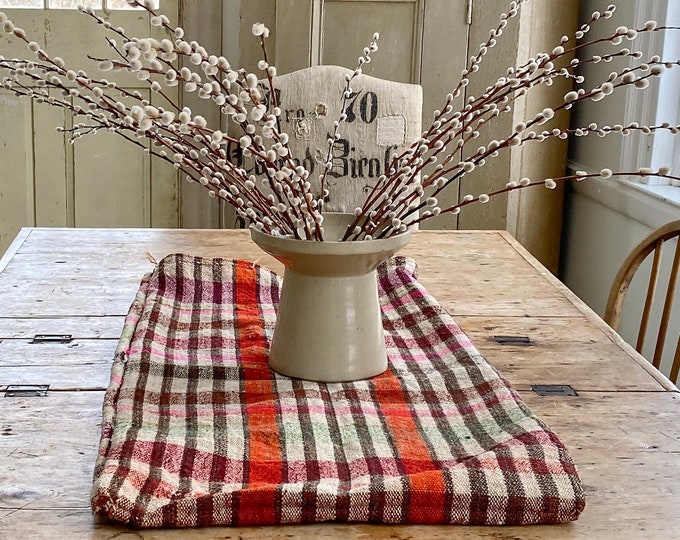 Farmhouse Textile Vintage Hand TAD Monogram Woven Hemp Homespun Wool ...