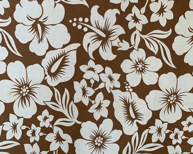 Vintage Floral Fabric Hawaiian Hibiscus Pattern Printed Cotton Brown ...