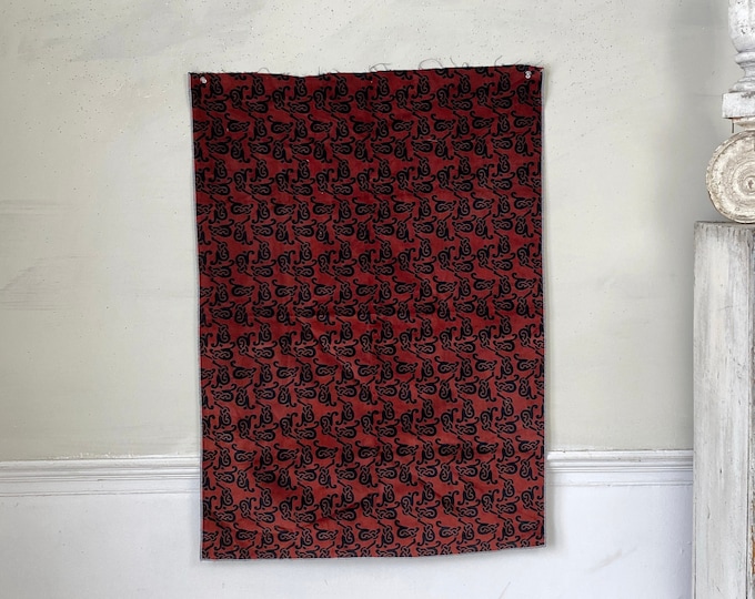 Vintage Fabric 1980s Heavyweight Upholstery Velvet Black and Red ...