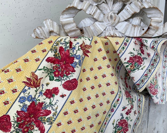 Vintage French Provencal Fabric Material Yellow Floral - Etsy