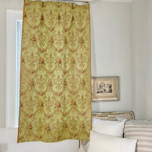 50 X 84 Antique GREEN Rococo French Silk Curtain Design C1920 Backed ...