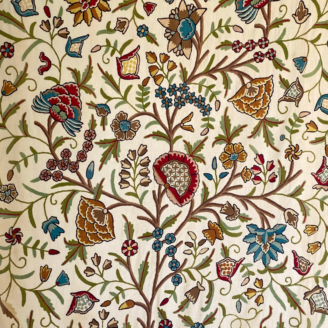 Antique / Vintage Crewelwork Fabric Crewel Work Curtain Vintage French ...
