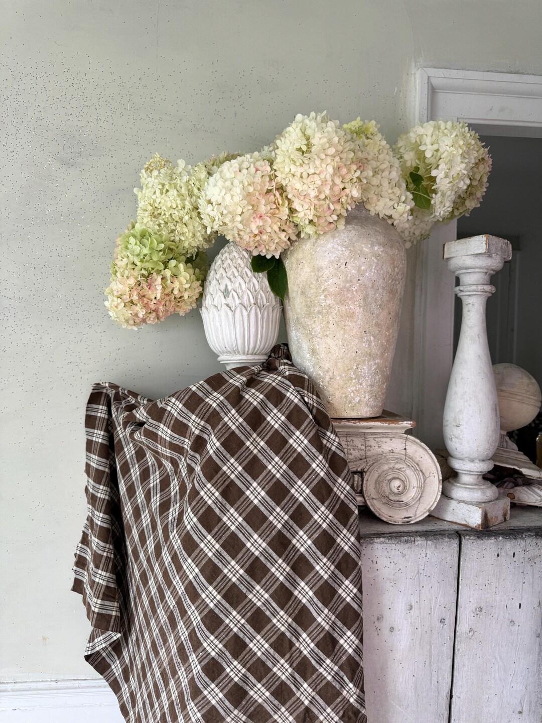 53x38 RARE Brown French Plaid Cloth Fabric Heavy Weight C 1930's Cotton ...