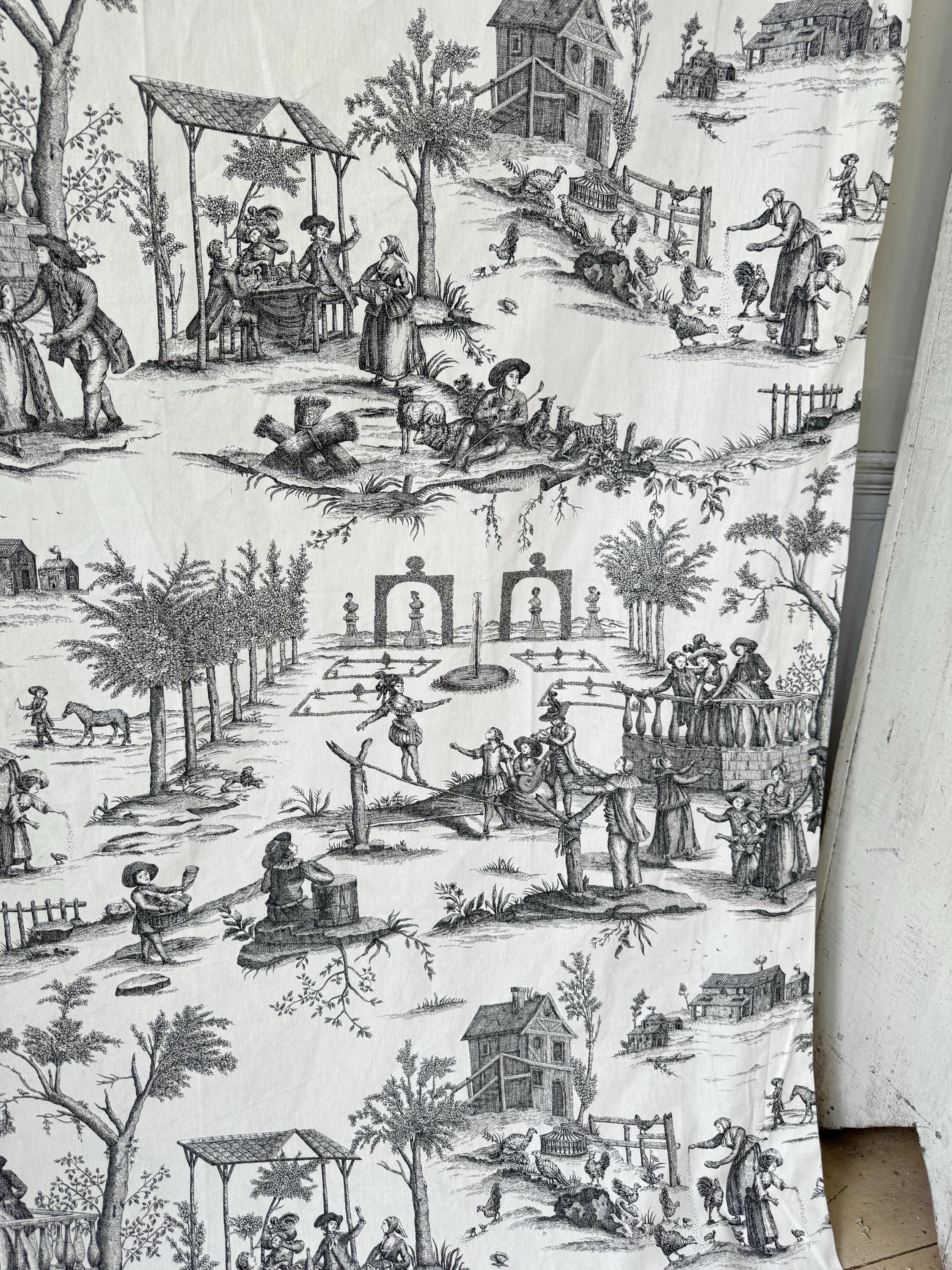 87x50 1980's Black White Cotton Toile De Jouy Compilation Fabric ...