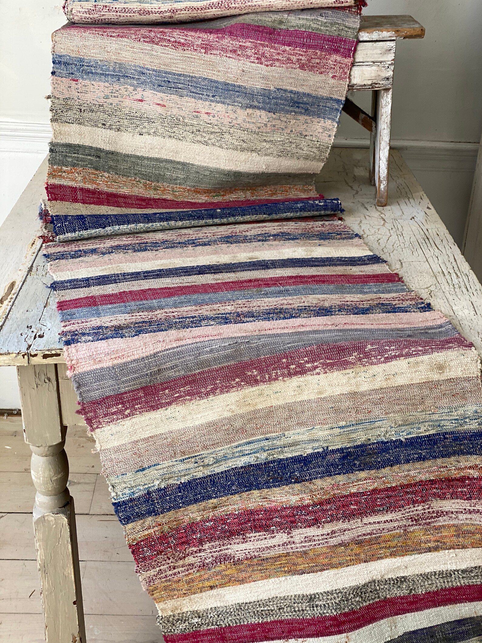 European Rag Rug Hand Woven Vintage Plaid Striped Runner | Etsy