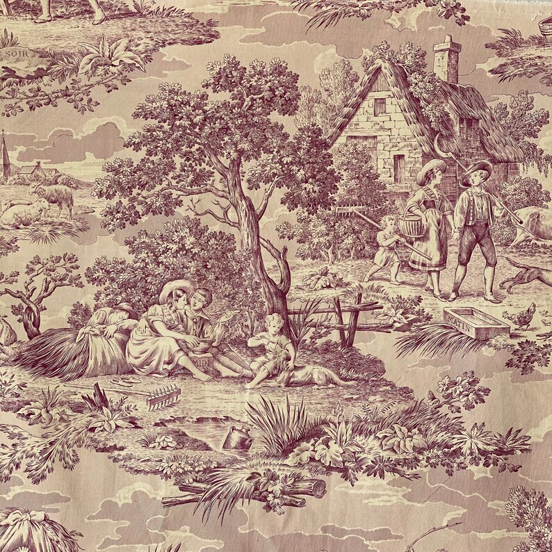 Vintage French Purple Toile De Jouy Fabric Cotton Material | Etsy