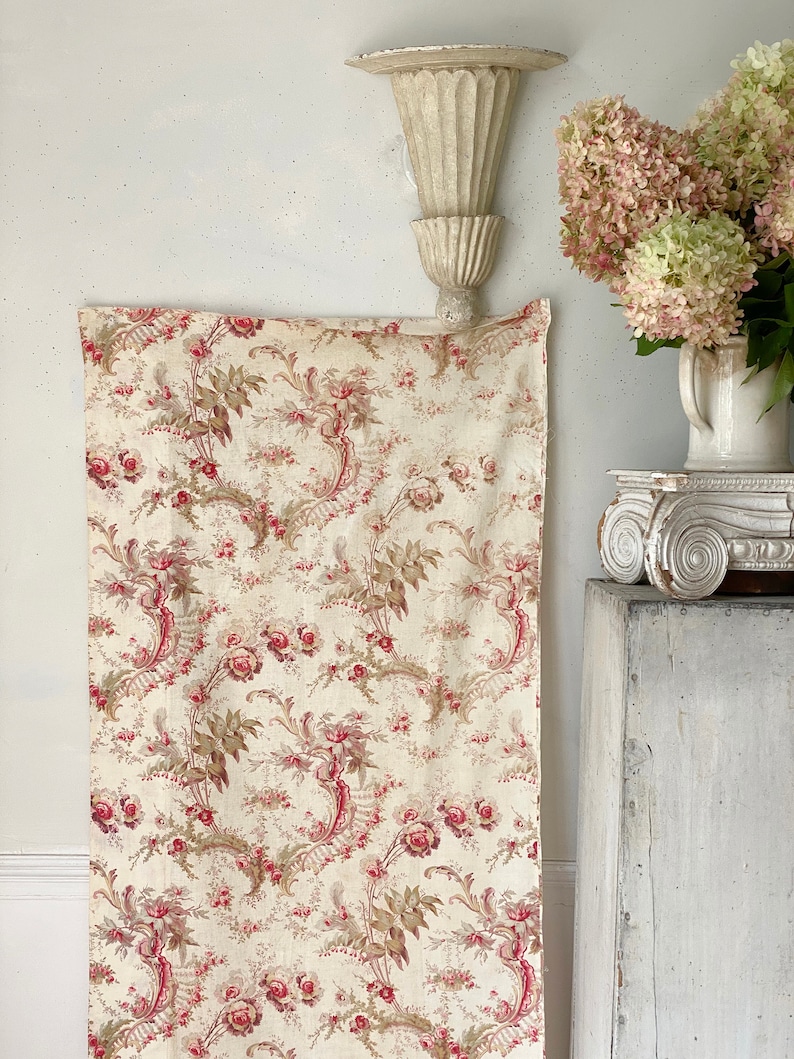 Antique French Floral Fabric C 1870 Printed Cotton Rococo - Etsy
