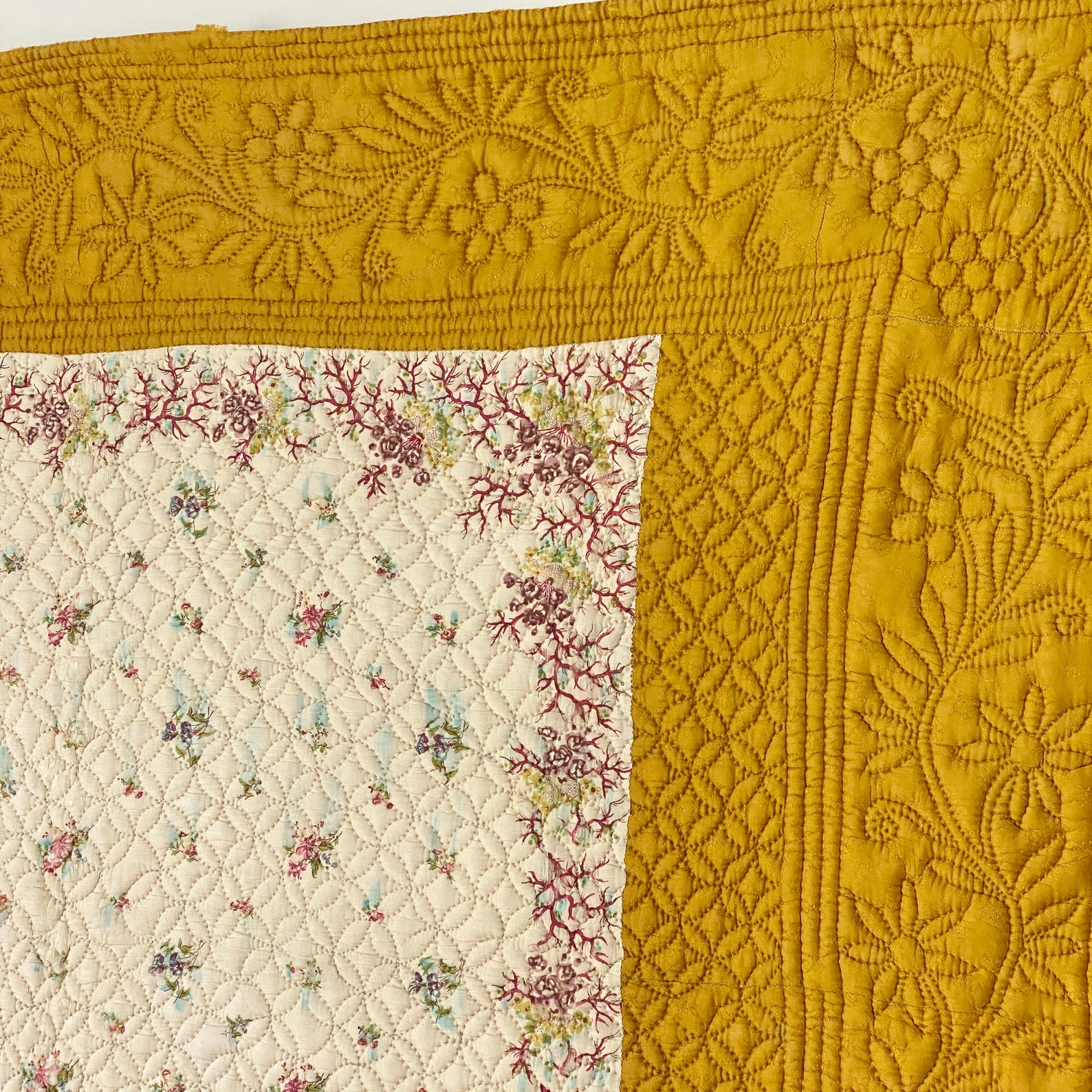 Silk Provence Antique French Boutis Quilt Pink Blue 18th 19th Century ...