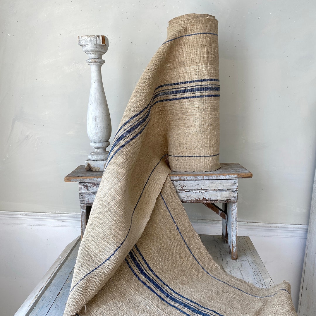 Cottagecore Organic Stair / Table Runner Hemp Grain Sack Fabric BLUE ...
