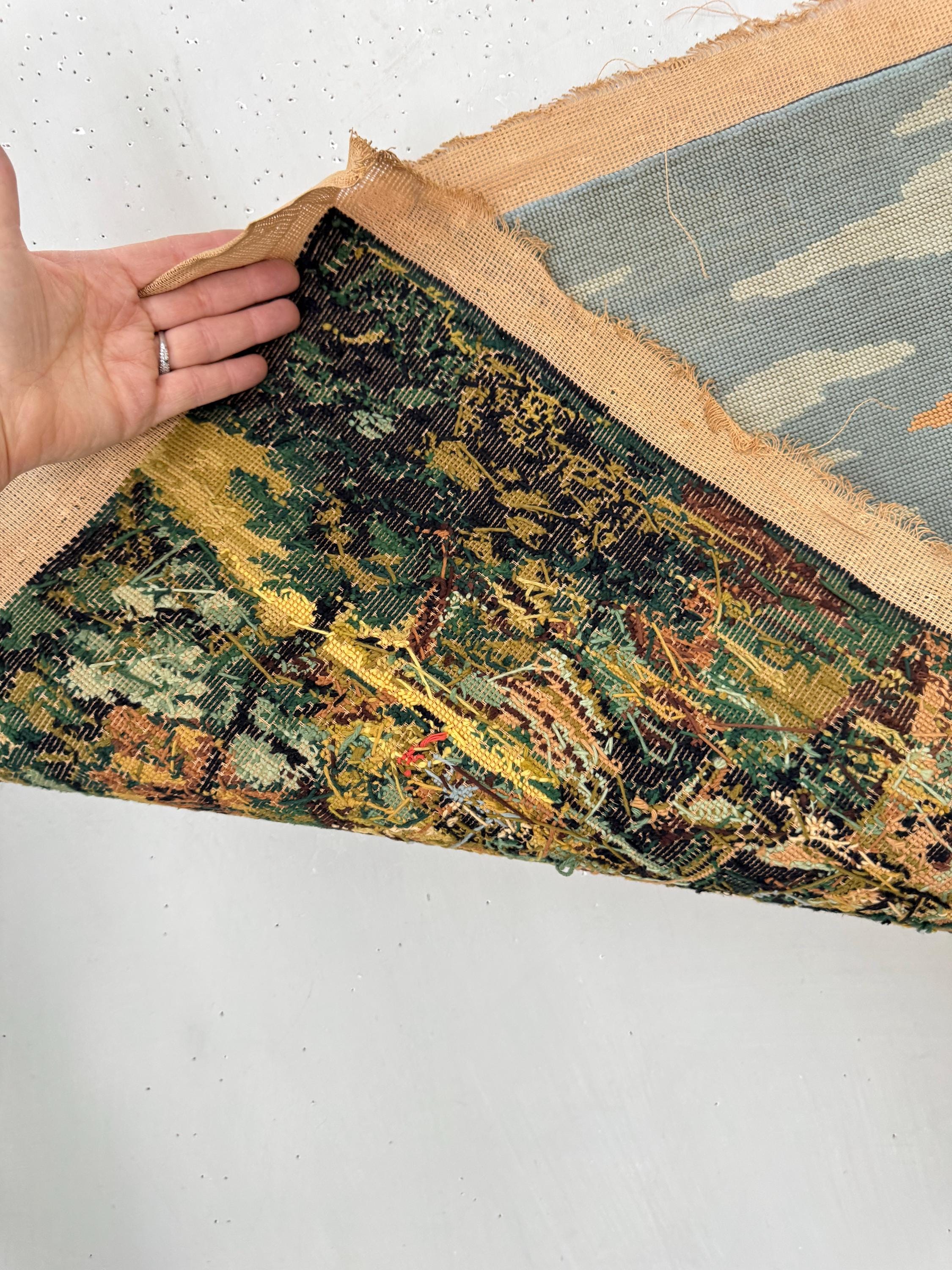 3.7ft X 1.7ft Vintage Needlework Wall Hanging 1940’s European Landscape ...