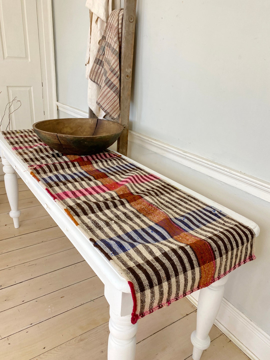 Grain Sack Fabric Table RUNNER Vintage Antique Organic Wool Hand-woven ...