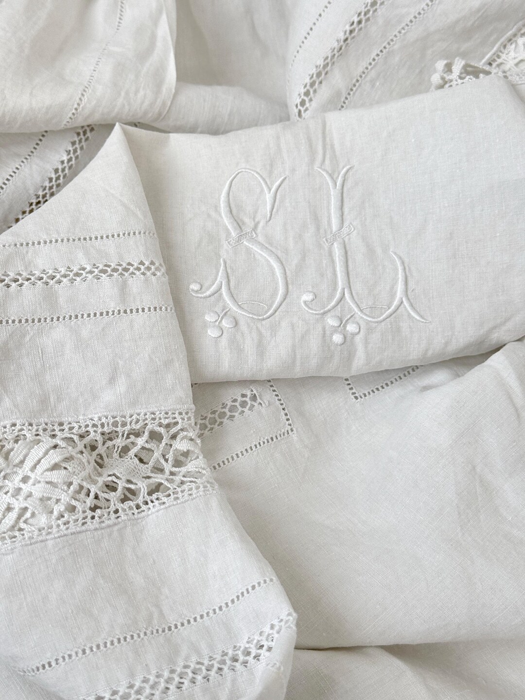 SL Monogram 10 Ft LONG Large Wedding Banquet Tablecloth Chateau French ...