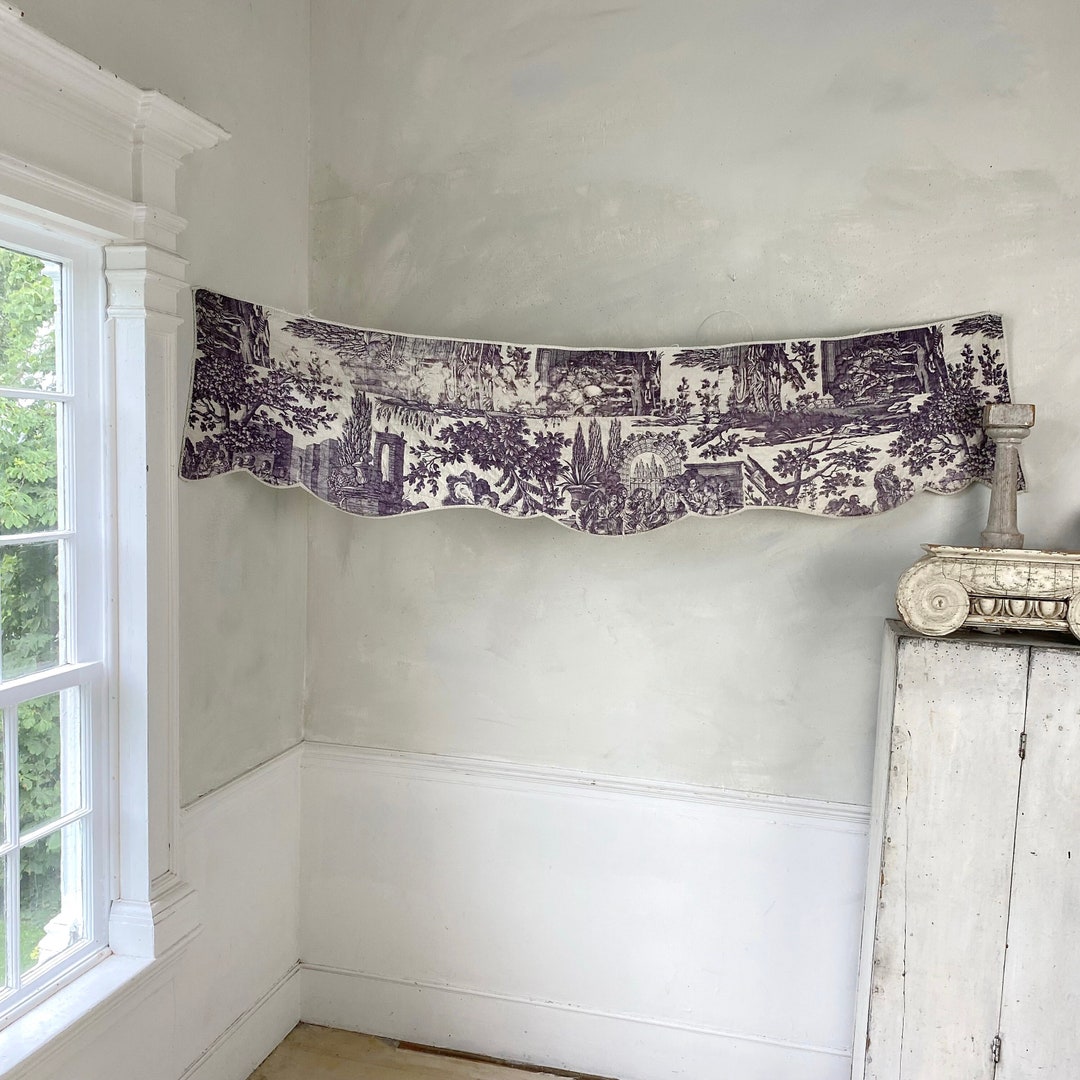 Antique Purple Toile Valance French Fabric Scalloped Edge 1800s De ...