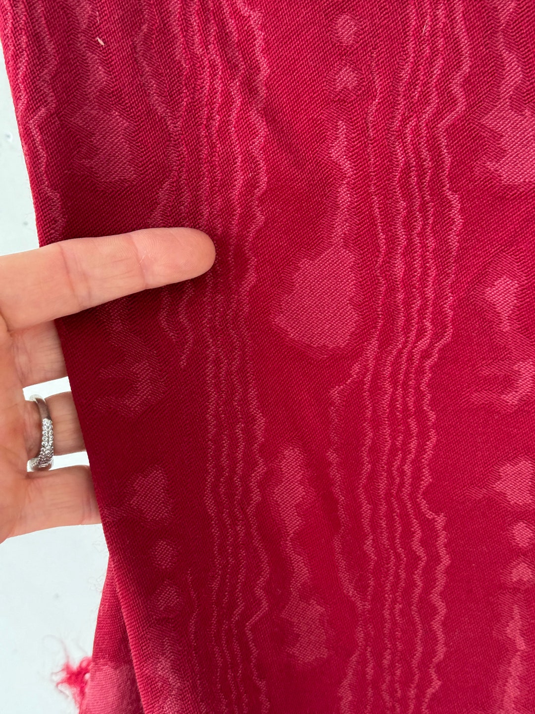 50x22 1930's RED Woven Simulated Watered Crushed Silk Fabric From ...