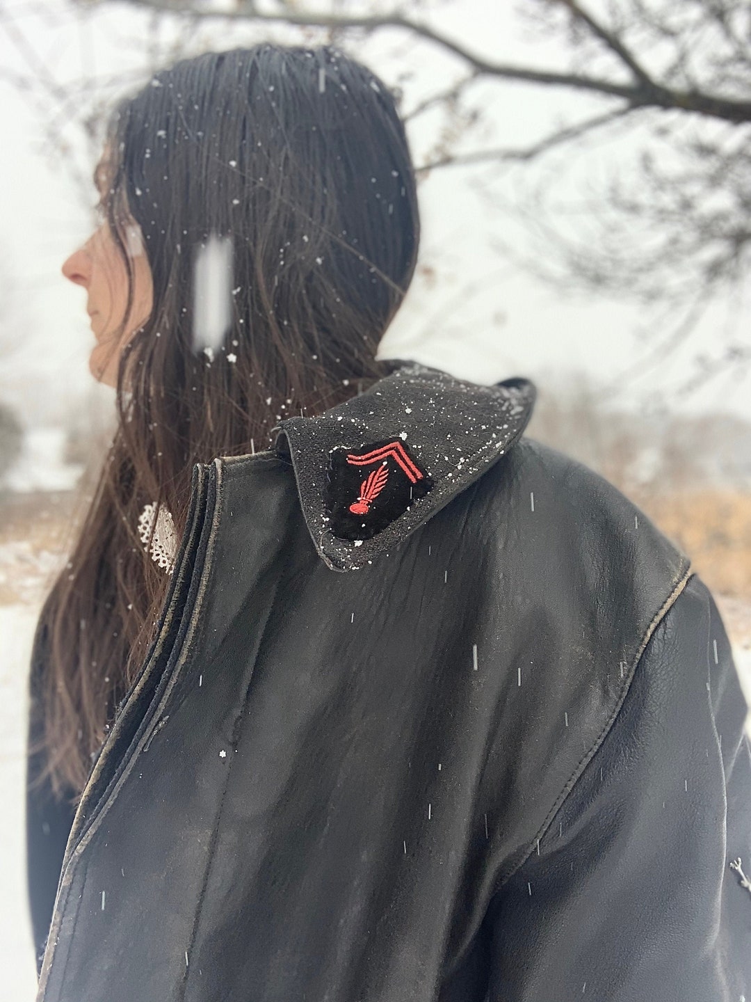 Vintage Leather Jacket With Military Collar Insignia Chevrons Uniform ...