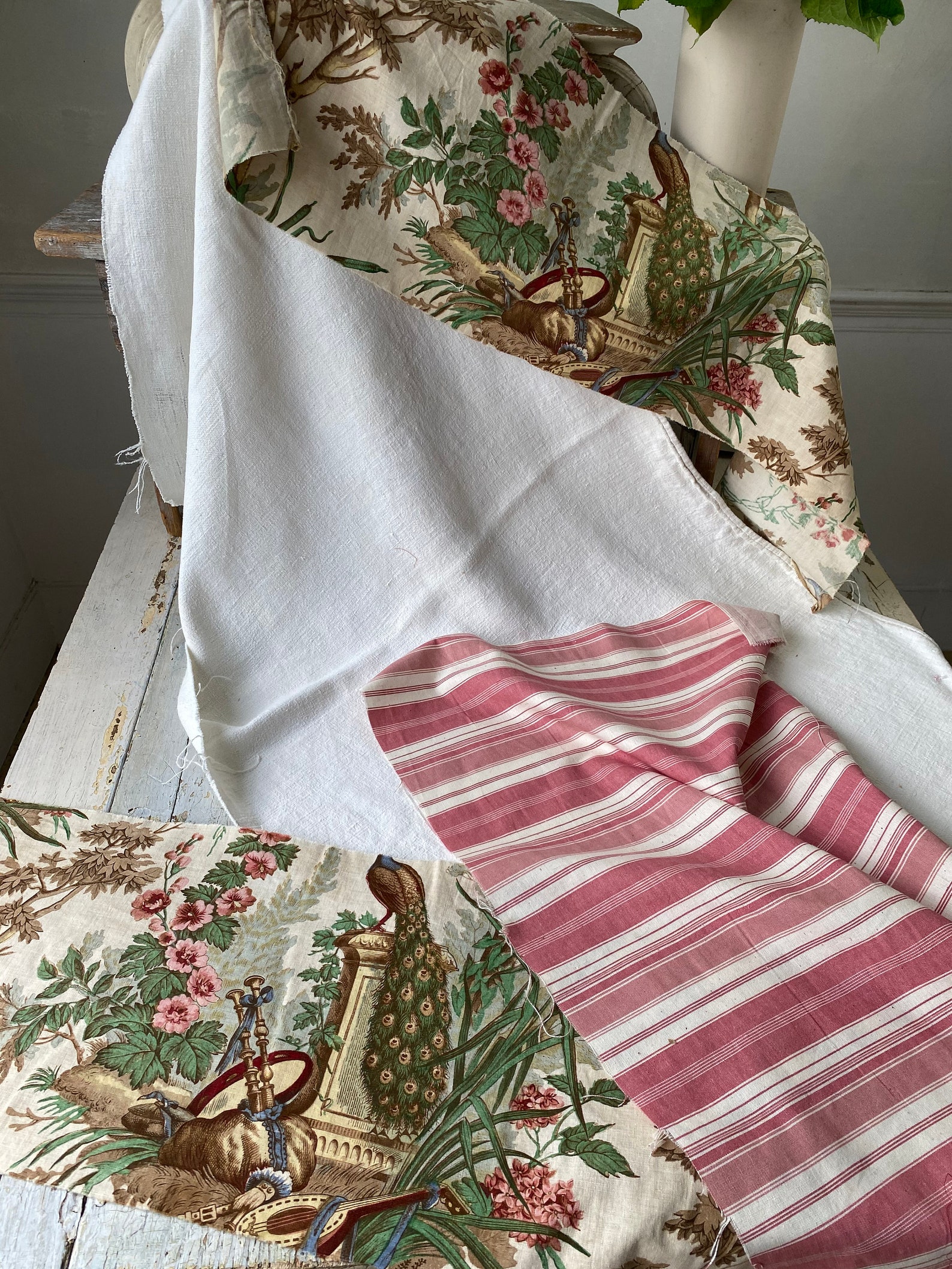 French Fabric Project Bundle Pack Antique Peacock Floral 1970s | Etsy