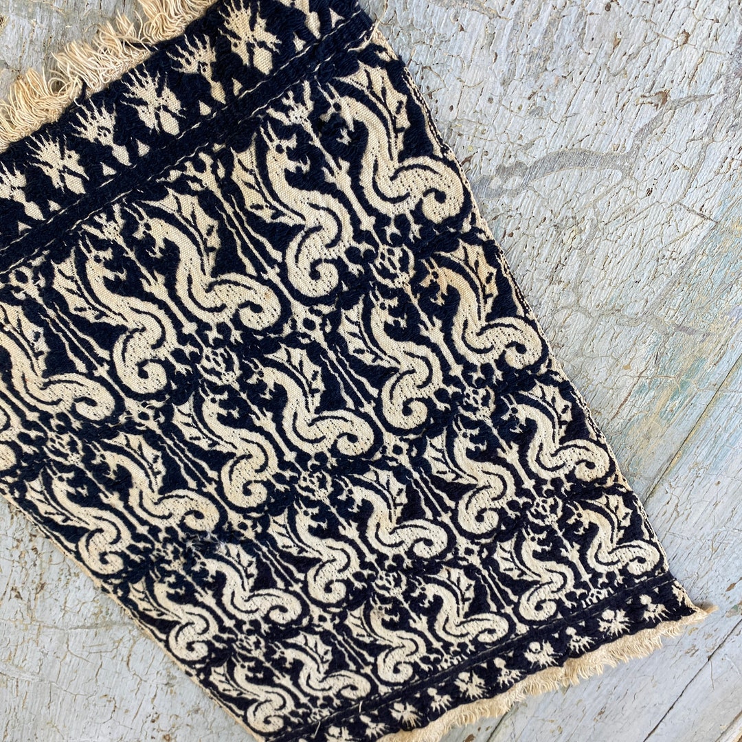 RARE Antique Overshot Linsey Woolsey SAMPLE European Hand Woven ...