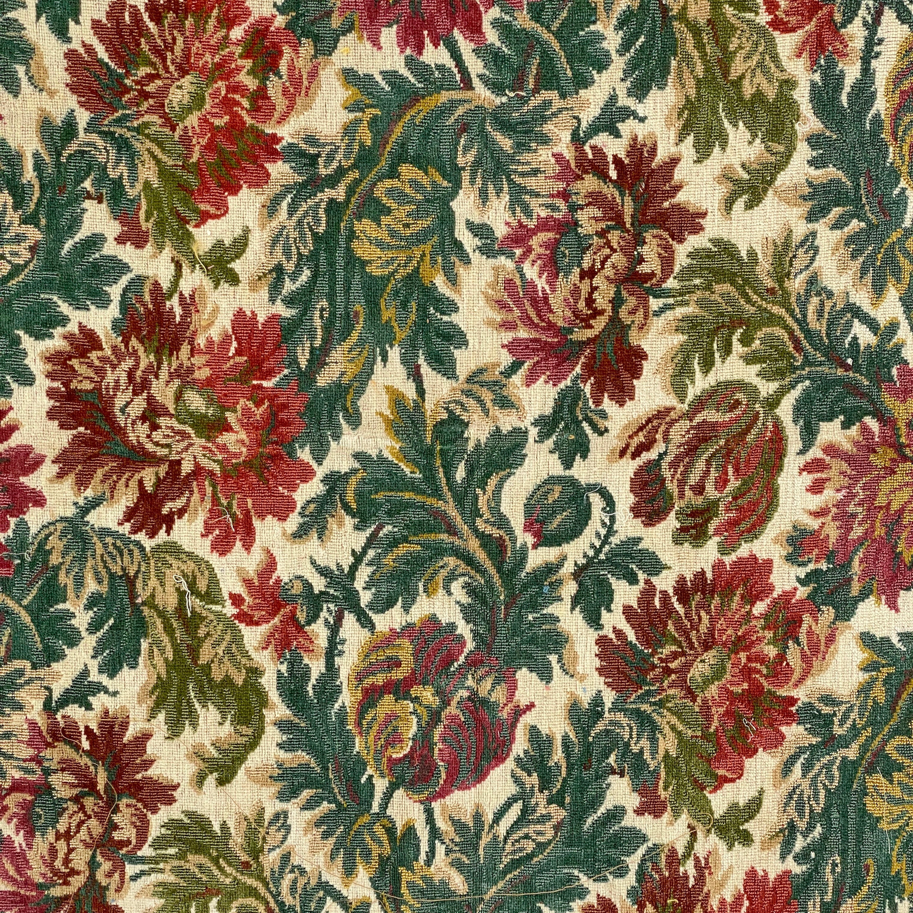 Vintage Fabric 1980s Heavyweight Velour Upholstery Red Green Beige ...