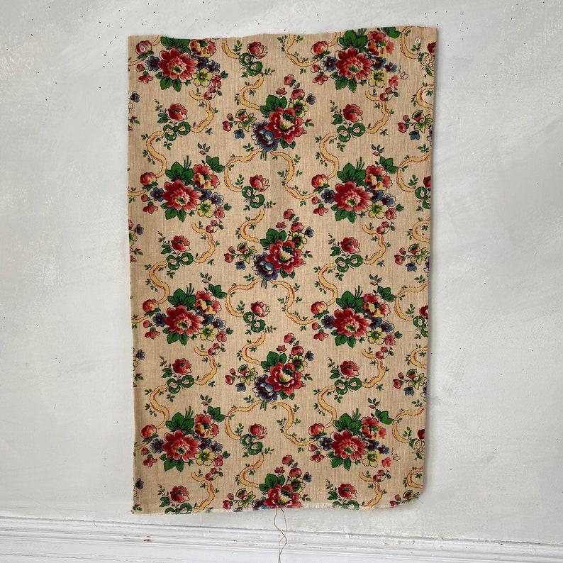 Printed fustian linen cotton mix French floral fabric bright | Etsy
