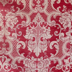 Antique French Red Damask Fabric 1850 Fabric Upholstery Curtain Fabric ...