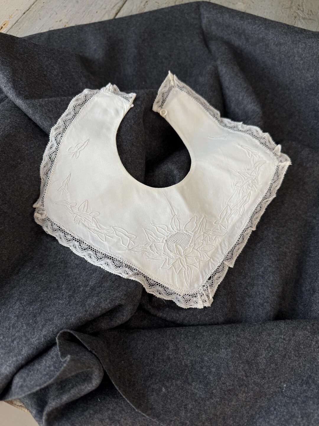 French 1920 Baby Bib Embroidered White Unique Handmade Baby Shower Gift ...