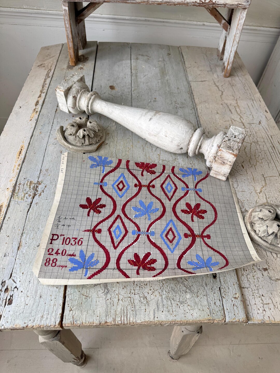 16x12 Antique French Textile Design Gouache Industrial Decor Wall Art ...