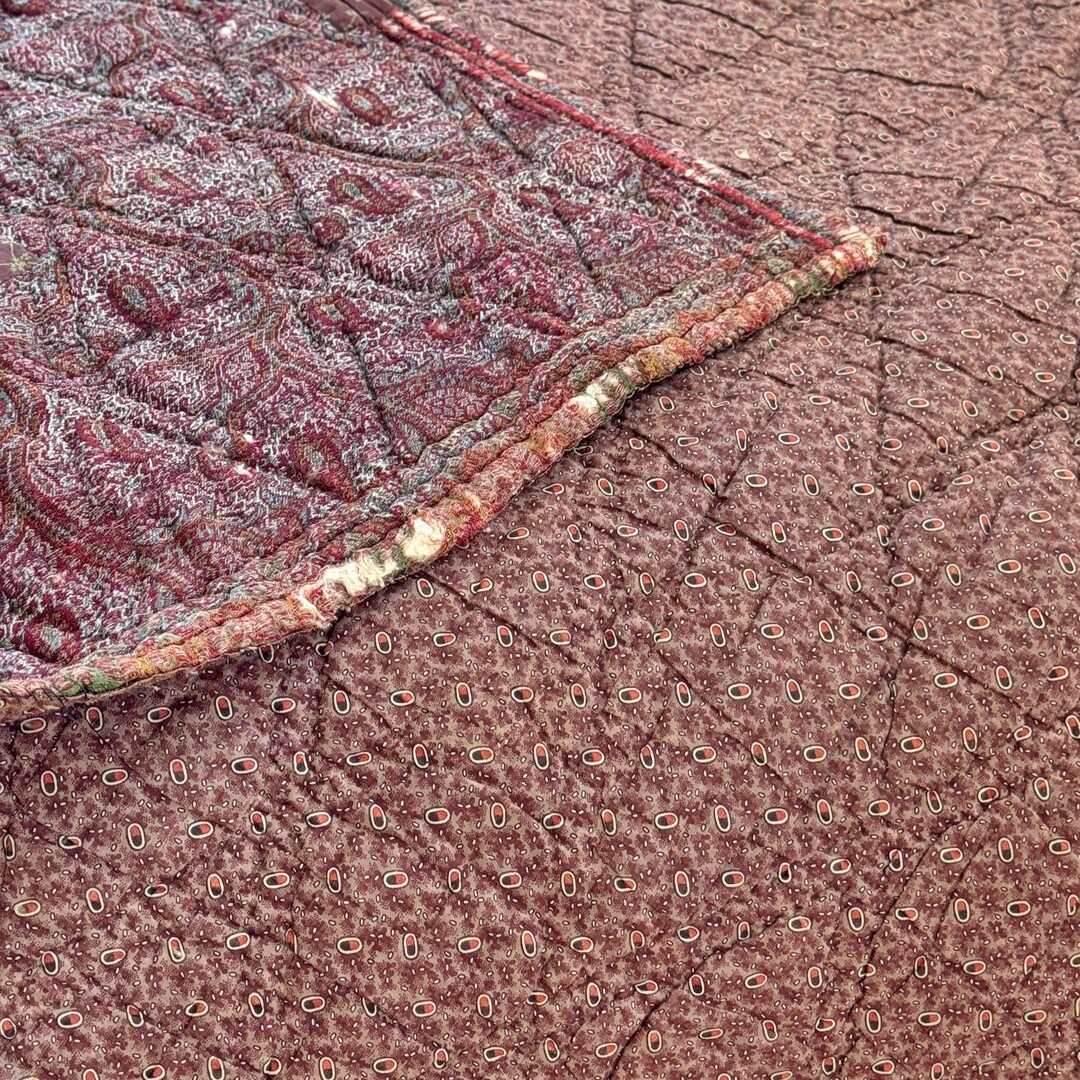 DAMAGED French Quilt 1810 Antique Paisley Wool Shawl Quilted Coverlet ...