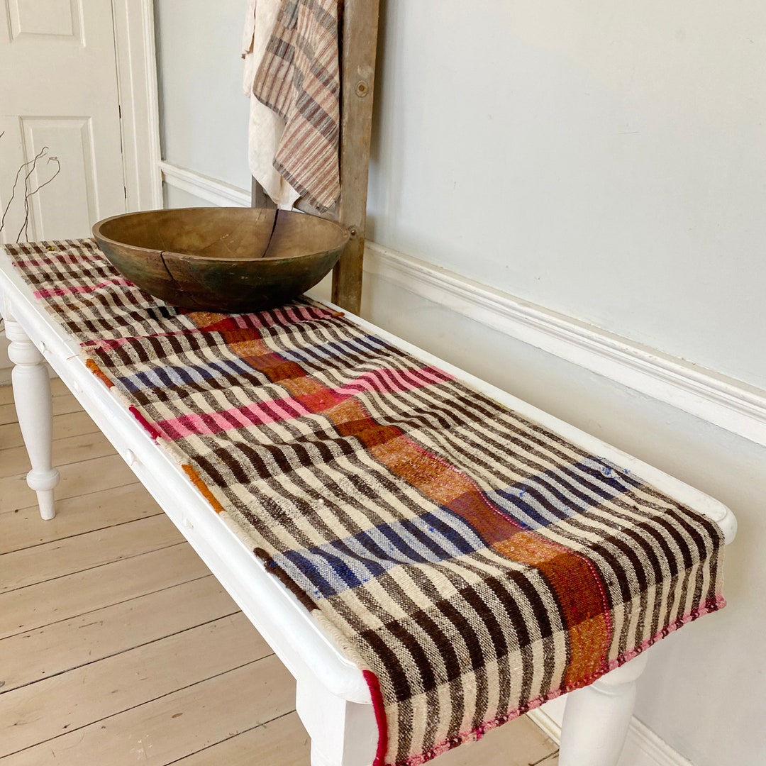 Grain Sack Fabric Table RUNNER Vintage Antique Organic Wool Hand-woven ...