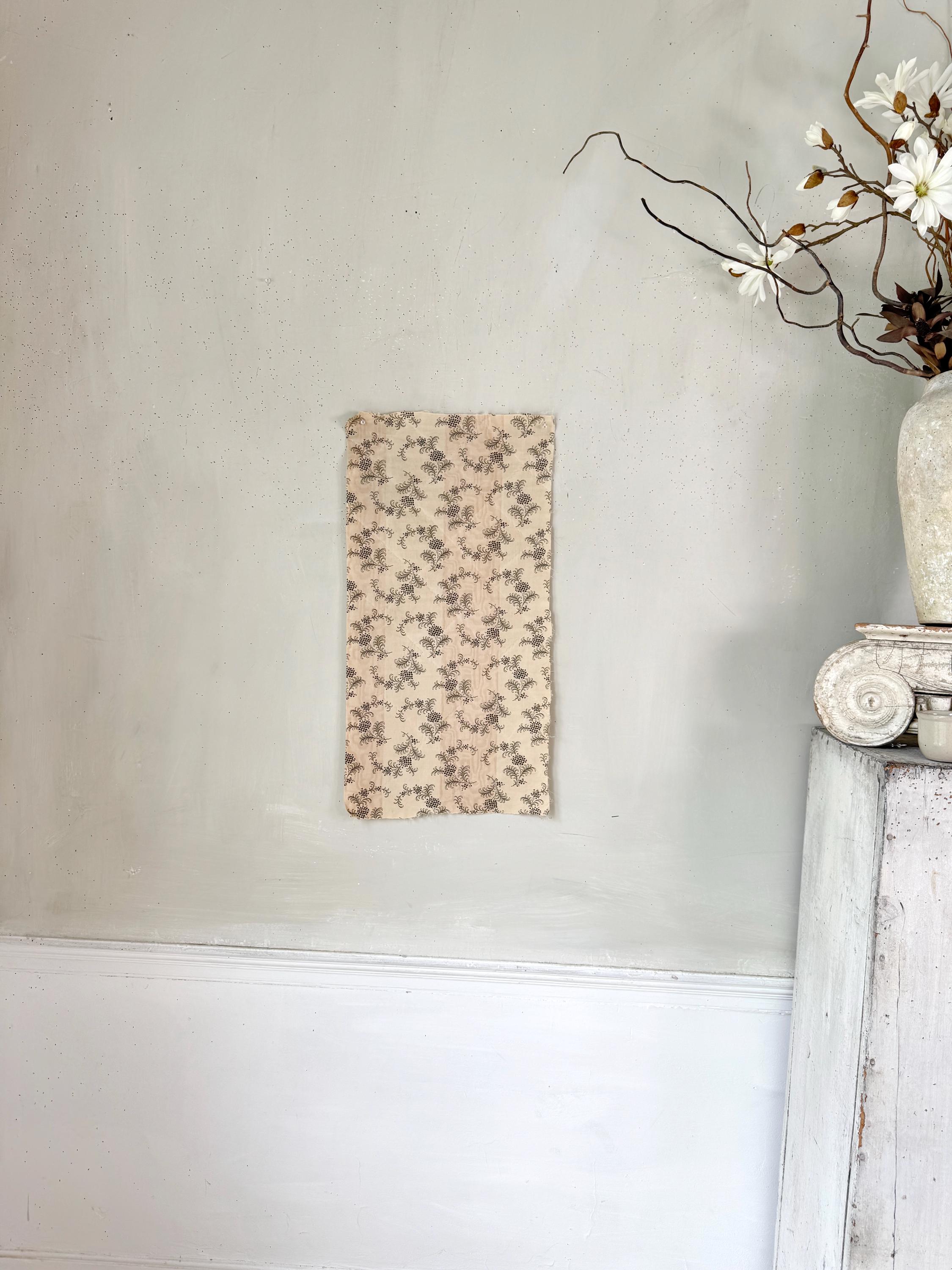 28x14 Antique French Hand Block Printed Fabric C1810 Brown Pattern ...