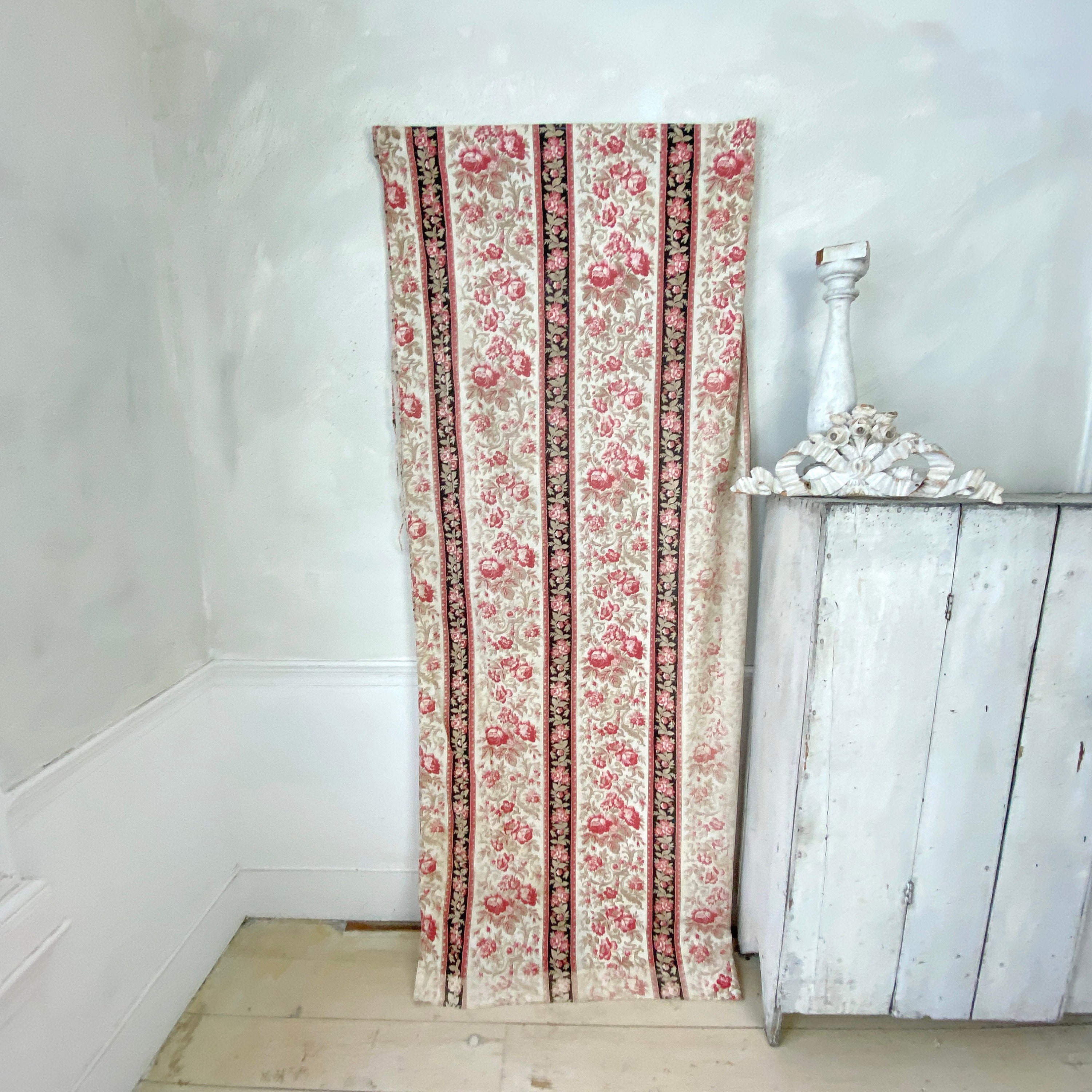 1860 French Fabric Floral Stripe Design Roses Black Pink the - Etsy