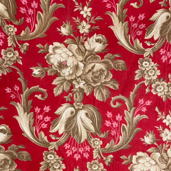 Rococo 1860 Antique French Fabric RED Roller Printed Cotton | Etsy