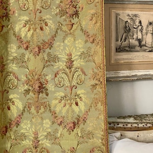 50 X 84 Antique GREEN Rococo French Silk Curtain Design C1920 Backed ...
