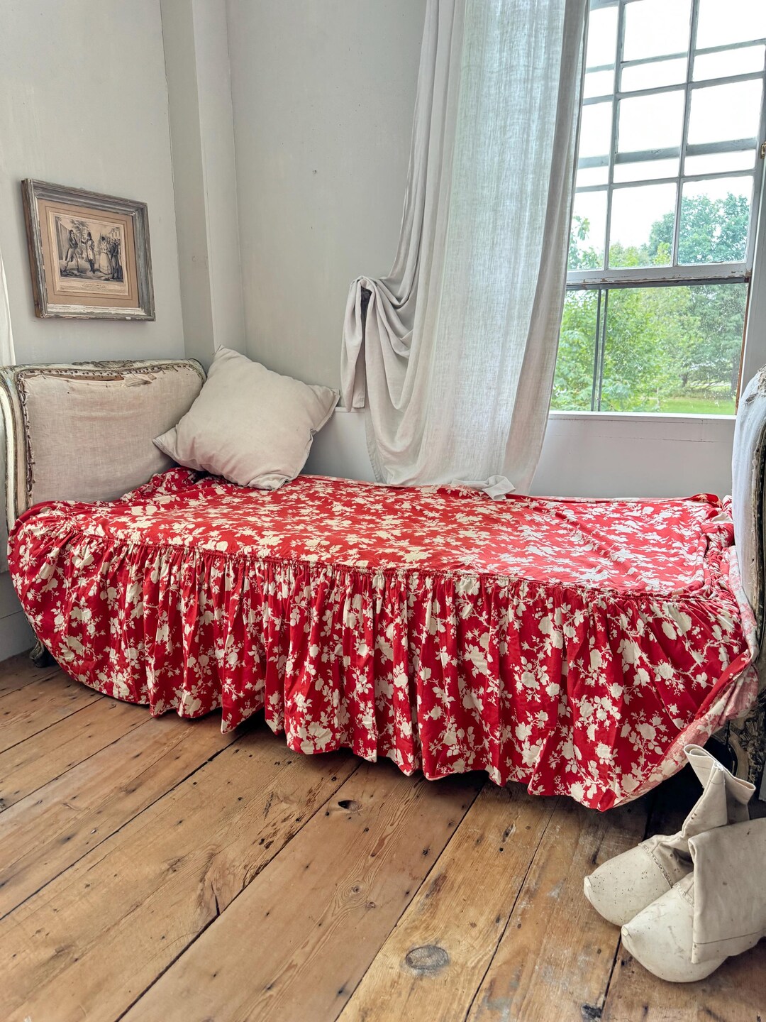 Red + White French Day Bed Daybed Coverlet Cover Silhouettes C1920's ...