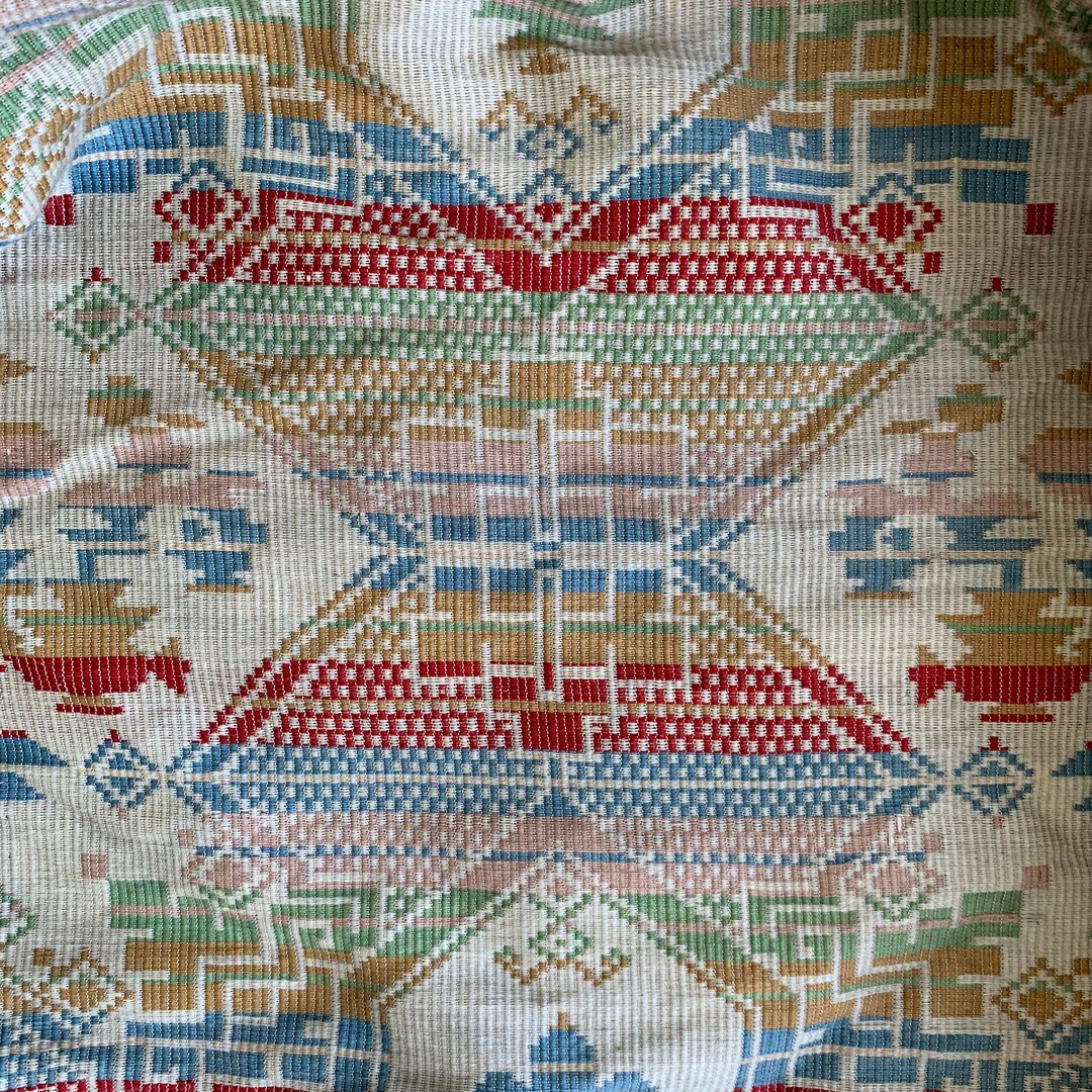1870-1870 French Swag Ruffle Valance Kilim Pattern Linen Cotton , Blue ...