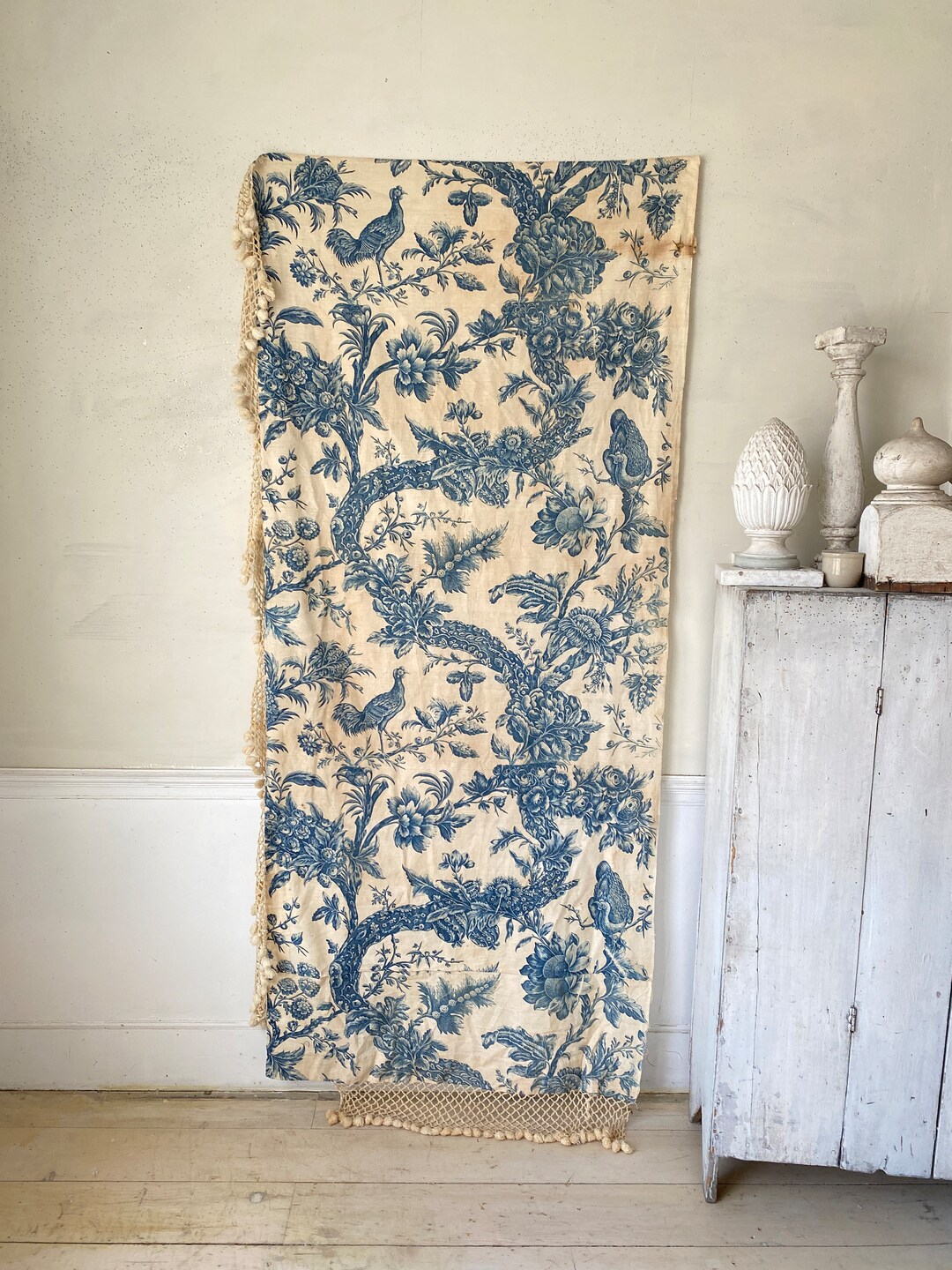 1775 Antique Bromley Hall English Toile Fabric Bed Hanging 18th Century ...