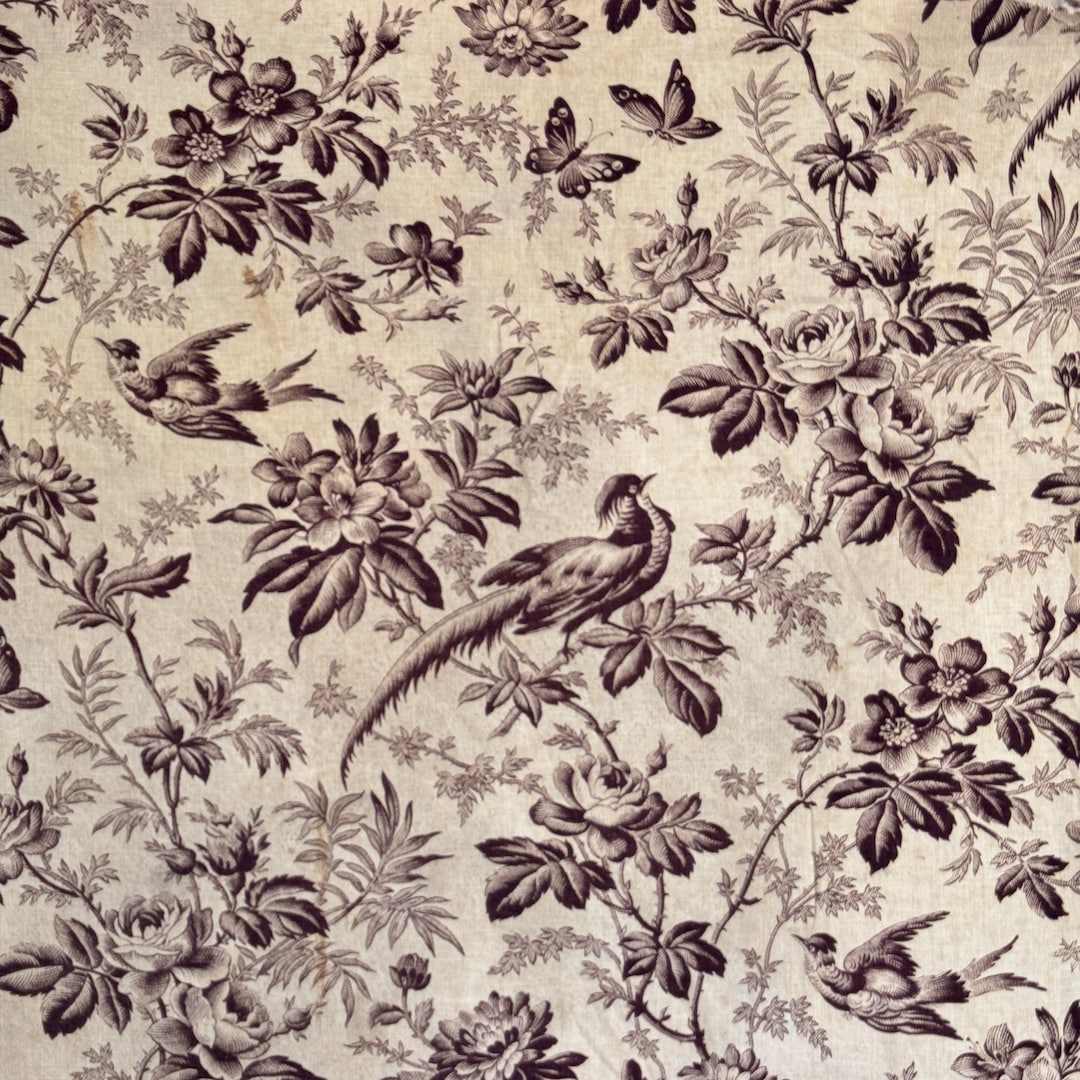 51x26 1880 Brown Toile With Birds Pattern 19th Century French Patina ...