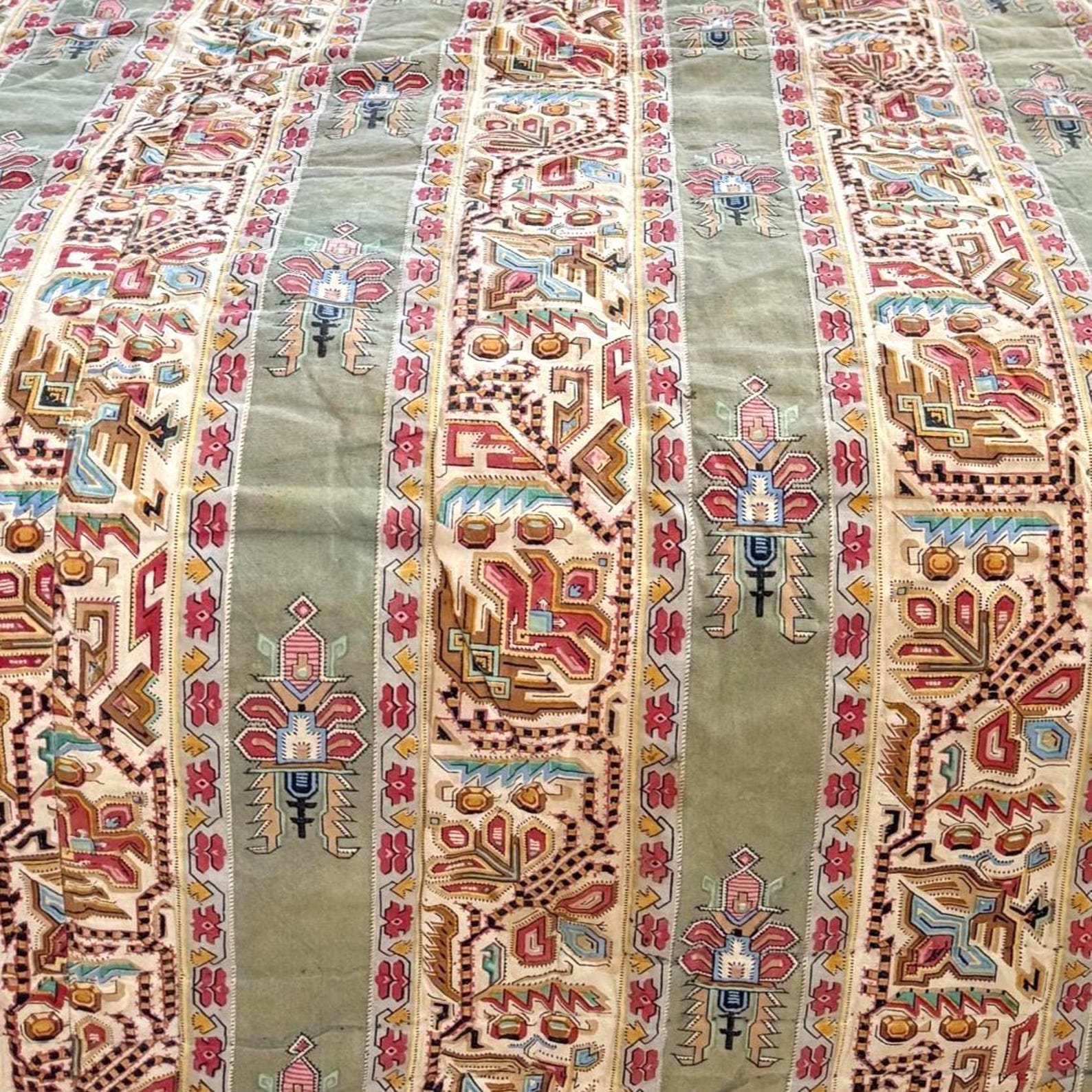 61x43 Antique French Boutis Quilt 1880 Hand Stitched Kilim Pattern ...