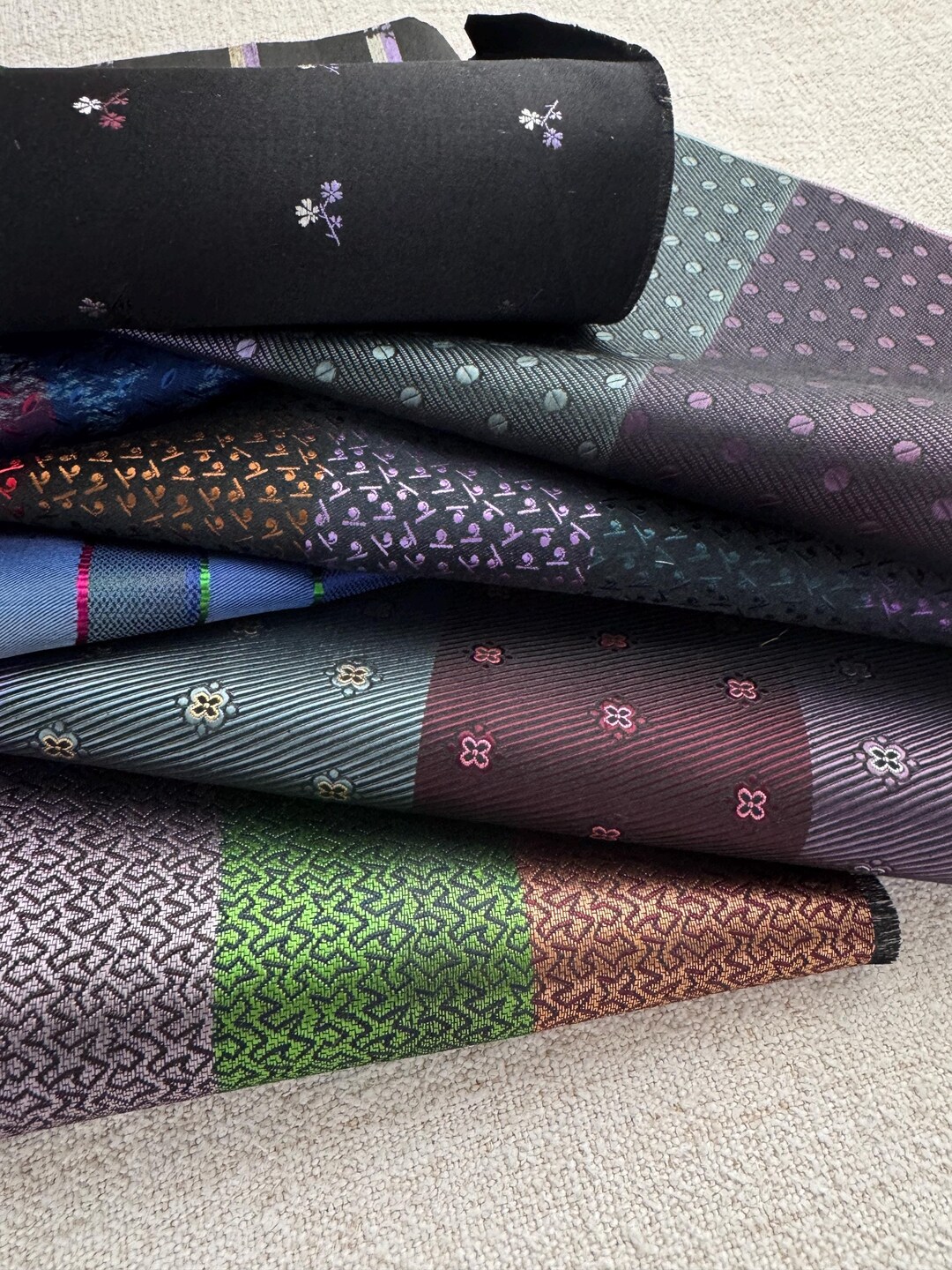 7 1880 Soie Silk De Lyon Fabric Samples Swatch Small Scale Patterns ...