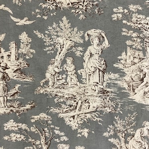 94 X 53 Gray Grey Toile De Jouy Vintage Curtain Drape Heavy Cotton ...