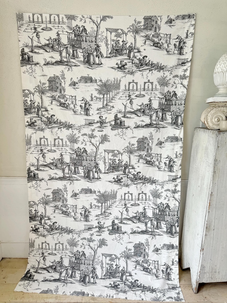 87x50 1980's Black White Cotton Toile De Jouy Compilation Fabric ...