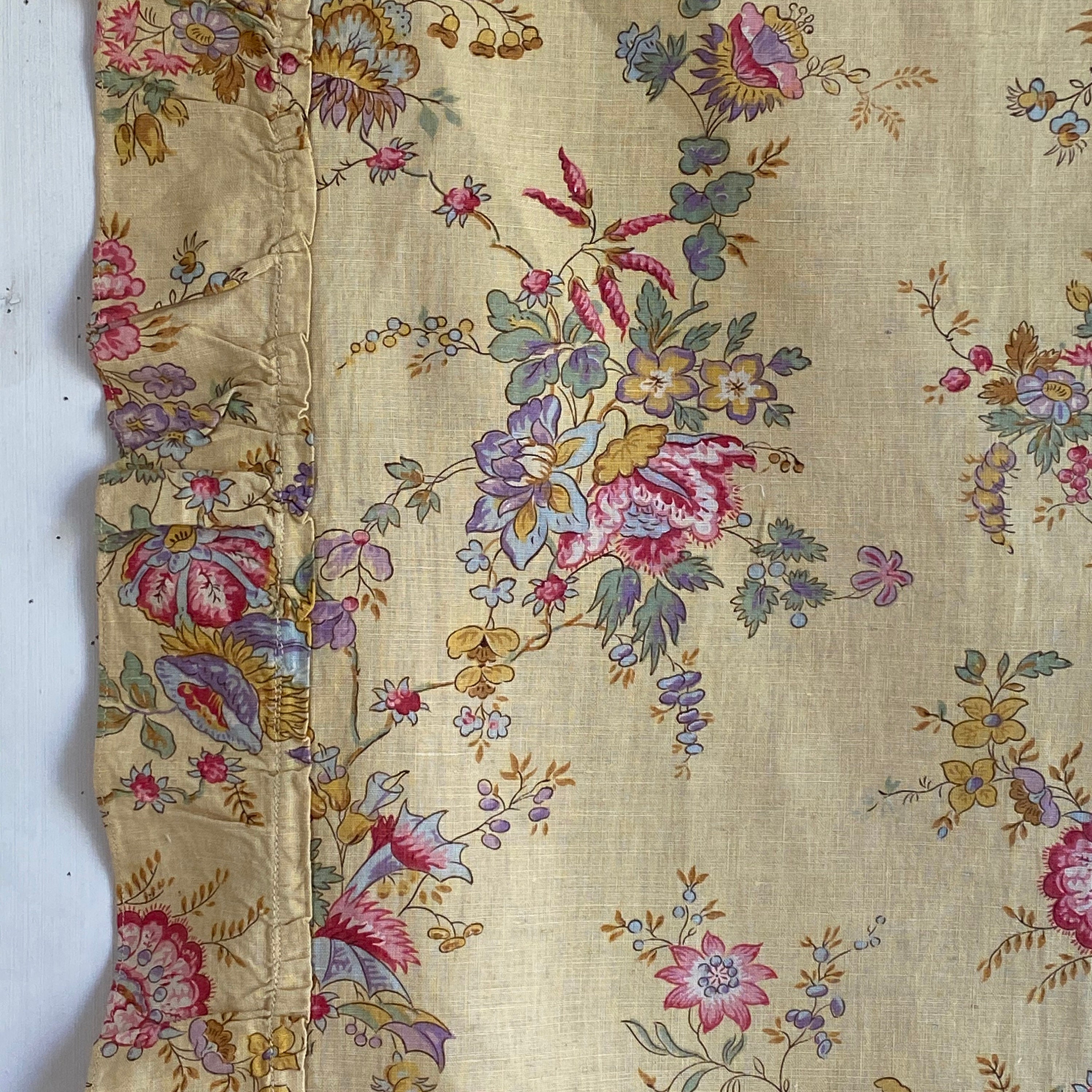 1920's Vintage French Floral Fabric Curtain Yellow Ground - Etsy