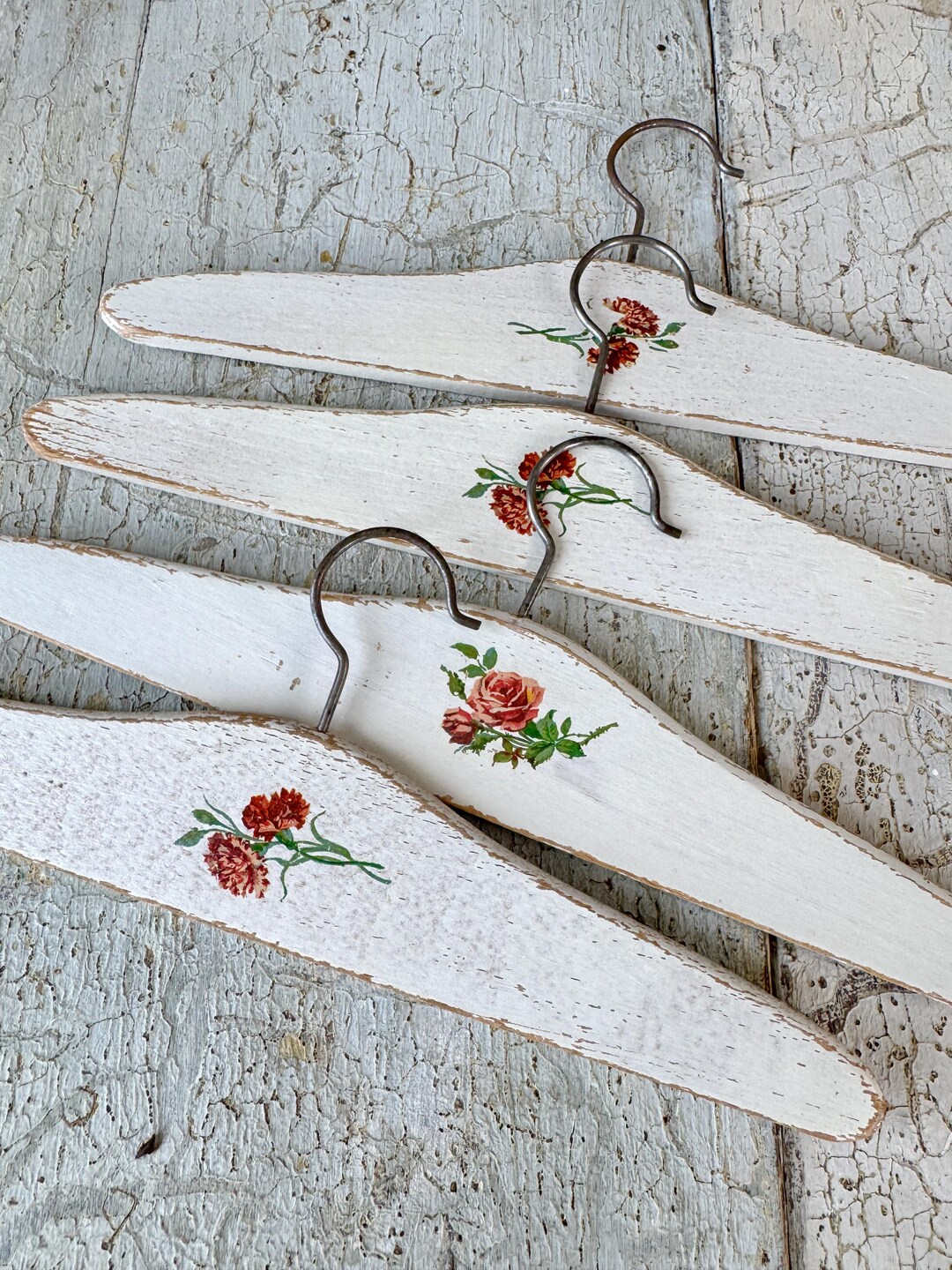 4 Antique White French Children's Clothes Hangers Hand Painted Wall Art ...