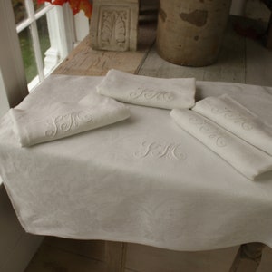 Antique French Set of 5 Large White Napkins Hand Stitched Monogram ...