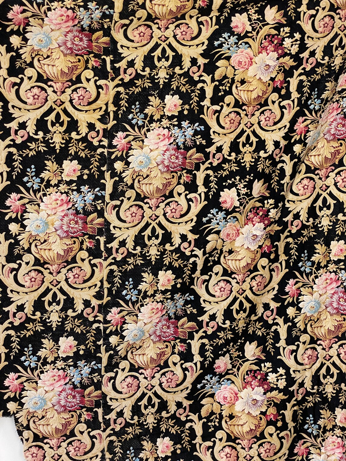 French Antique Fabric 1880 Heavyweight Twill Weave 1880 Black Pink ...