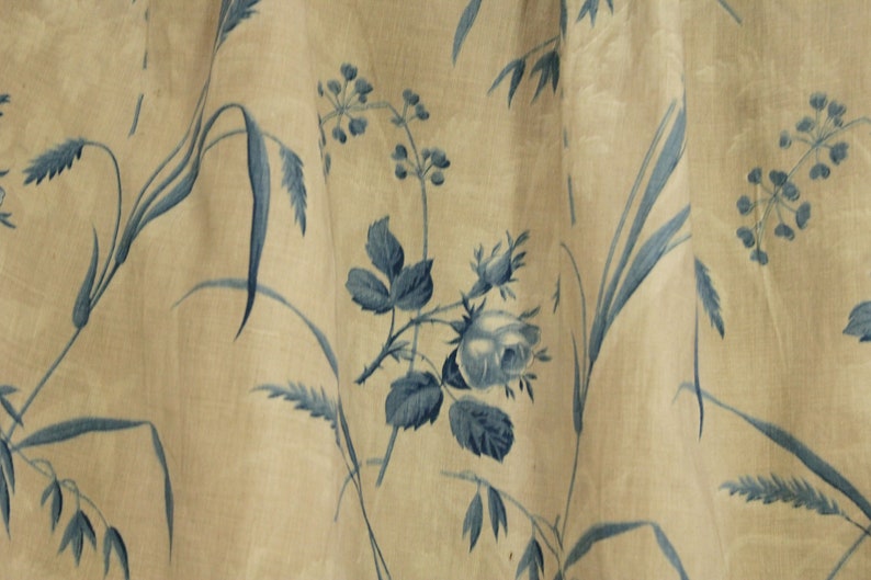 Large Antique Curtain French Blue Floral 1860 Printed Drape - Etsy