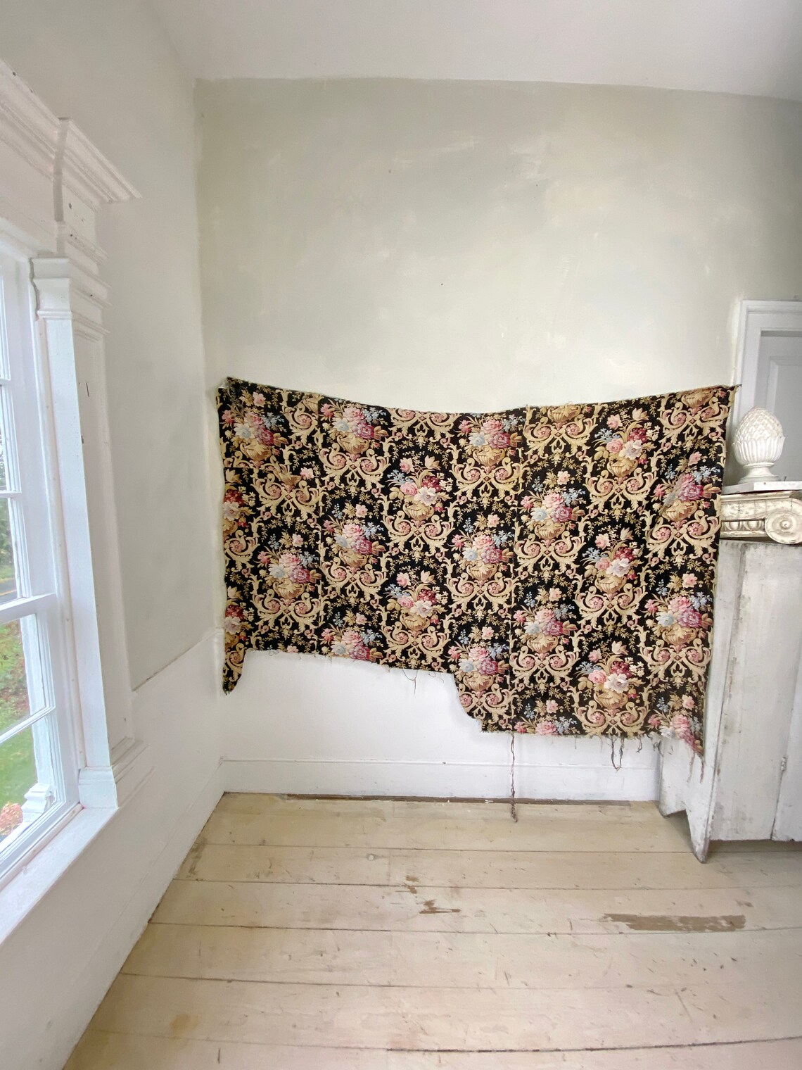 French Antique Fabric 1880 Heavyweight Twill Weave 1880 Black Pink ...