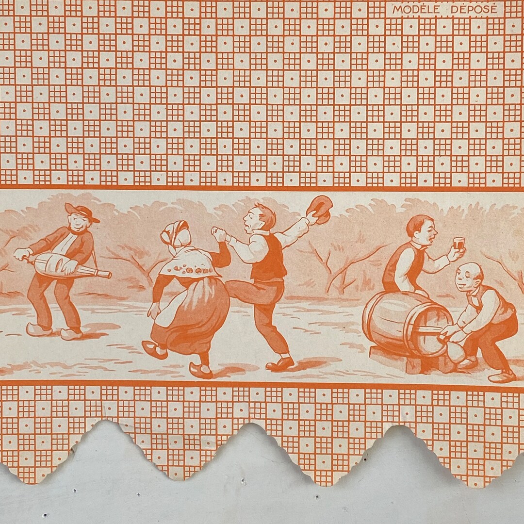 1910 French Vintage Kitchen Villiage Life Orange Antique / Wallpaper ...