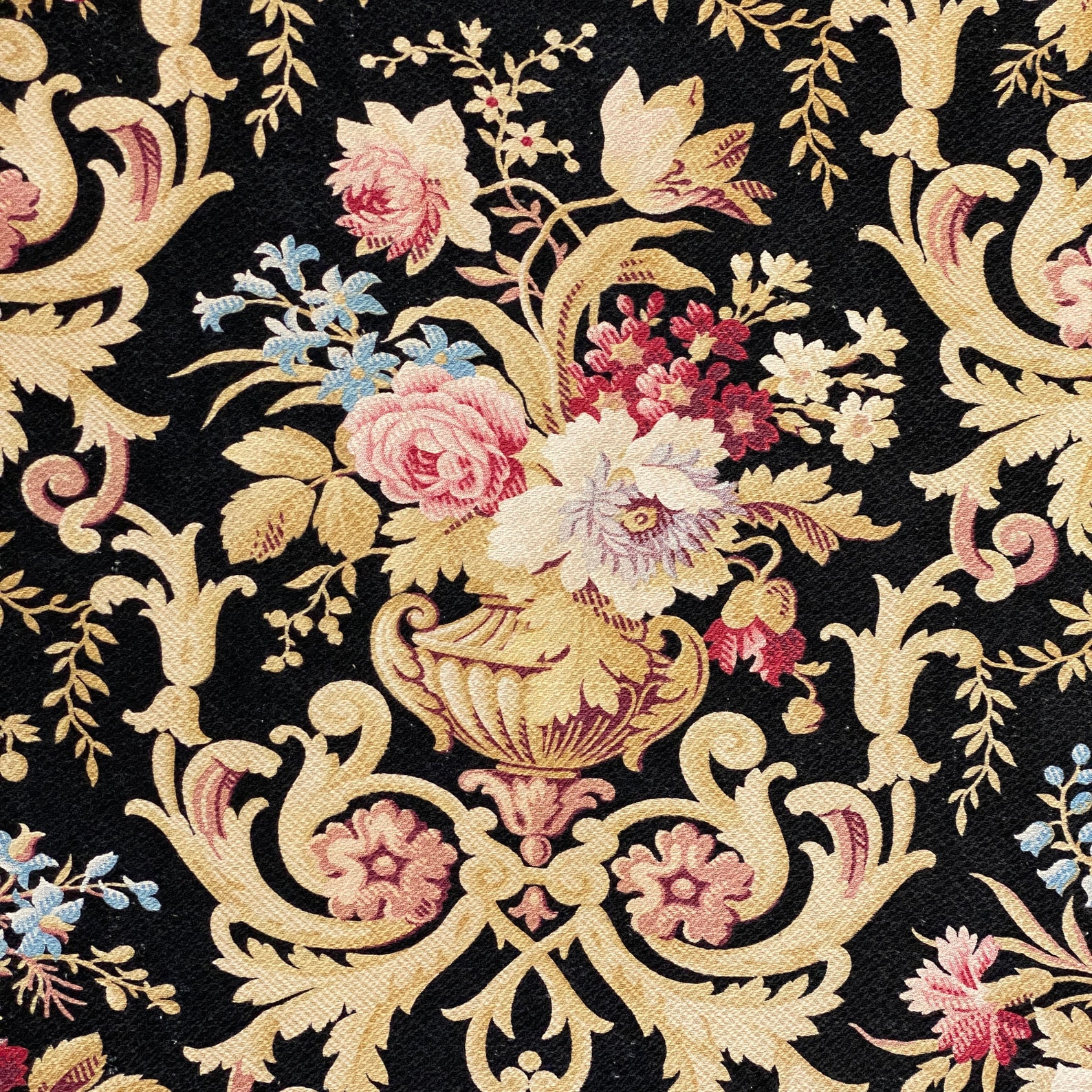 French Antique Fabric 1880 Heavyweight Twill Weave 1880 Black Pink ...